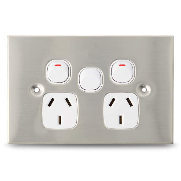 Stainless Steel - Double With Extra Switch 10Amp Powerpoint / GPO Outl ...