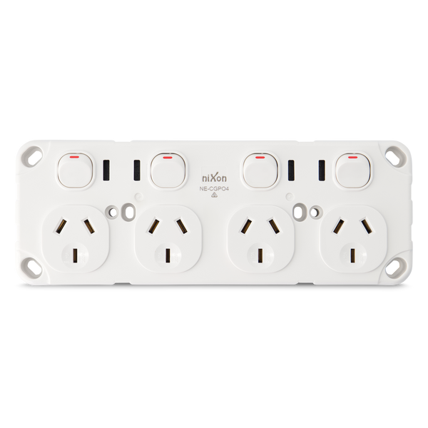 QUAD 10Amp Powerpoint / GPO Outlet - Double Pole - WHITE – Nixon Data ...