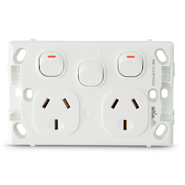 Classic Double 10Amp Powerpoint / GPO Outlet with extra Switch – Nixon ...