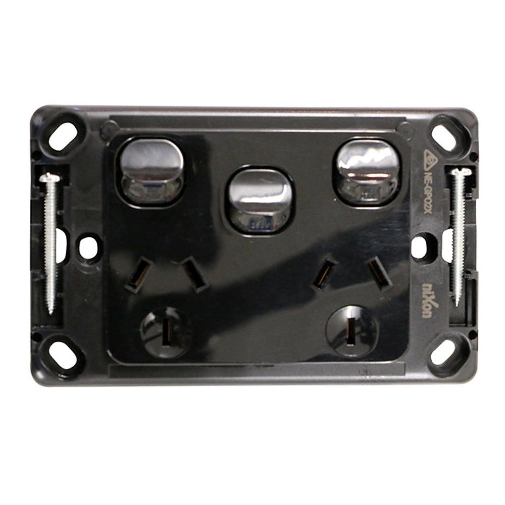 Double 10Amp Powerpoint / GPO Outlet with extra Switch - Black – Nixon ...