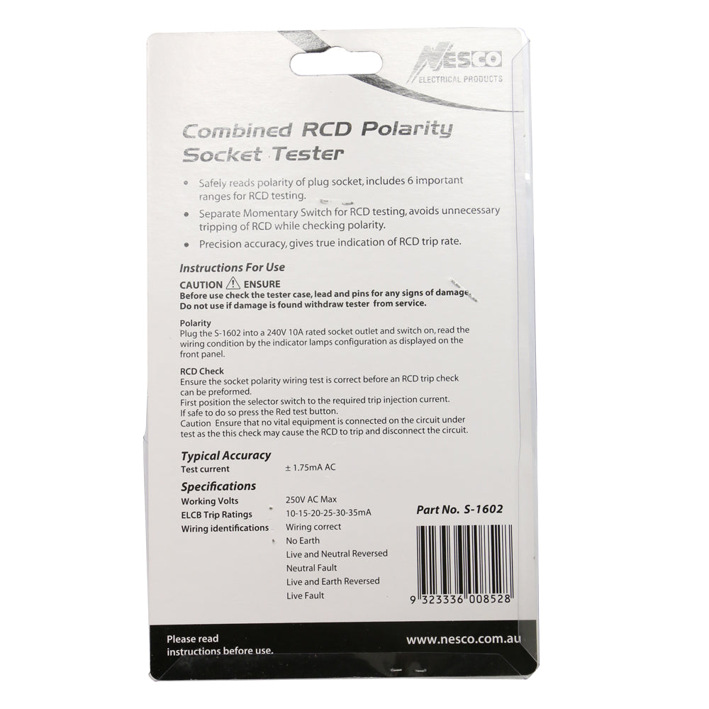 Nesco RCD / Earth Leakage Tester – Nixon Data Comms & Electrical